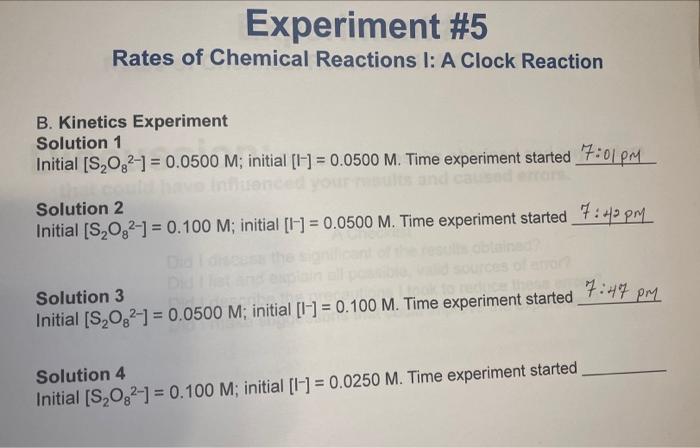 B. Kinetics Experiment Solution 1 Initial | Chegg.com