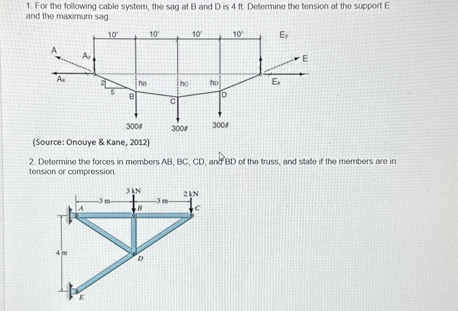Solved For the following cable system, the sag at B and D is | Chegg.com