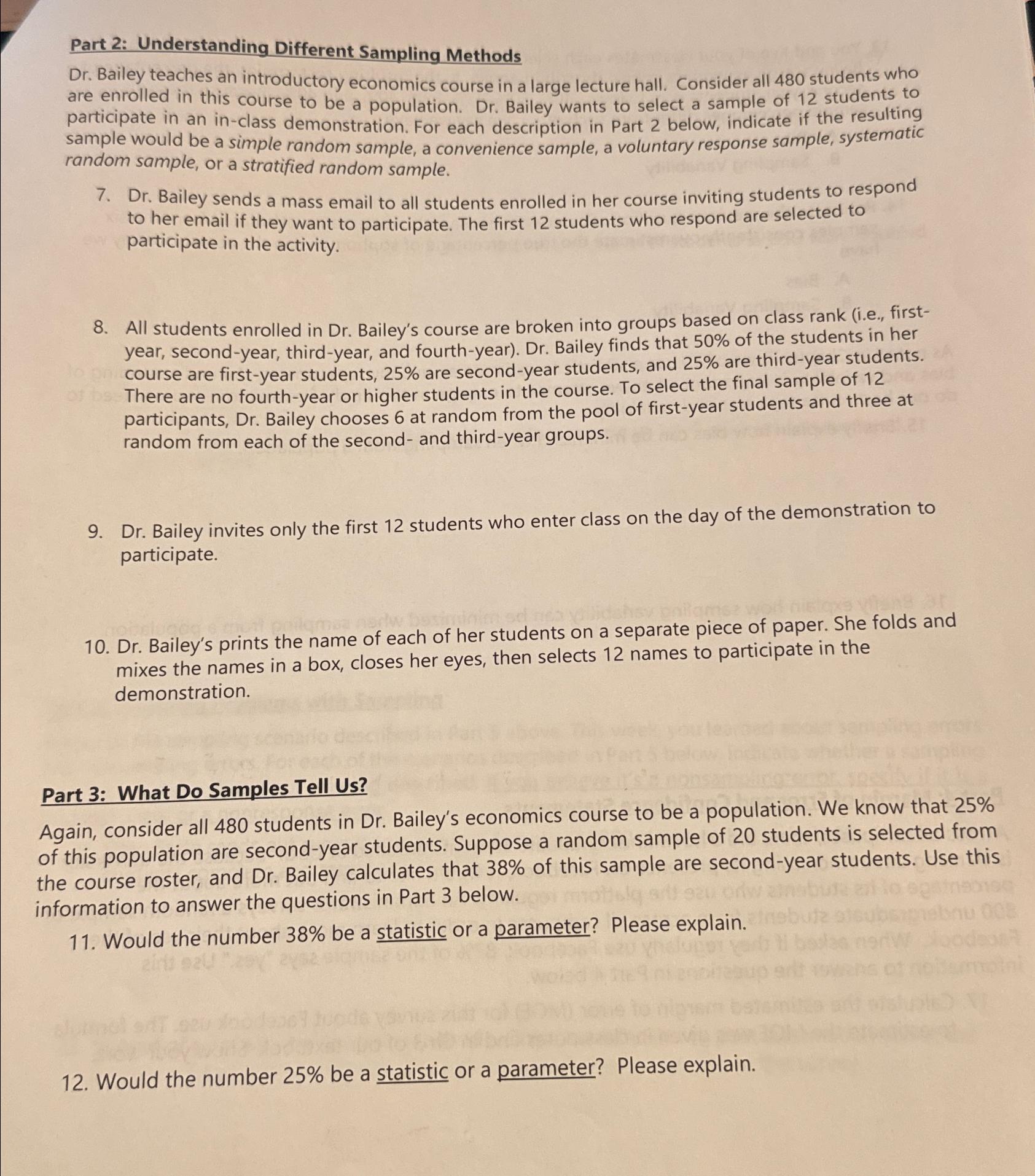 Solved Part 2: Understanding Different Sampling MethodsDr. | Chegg.com