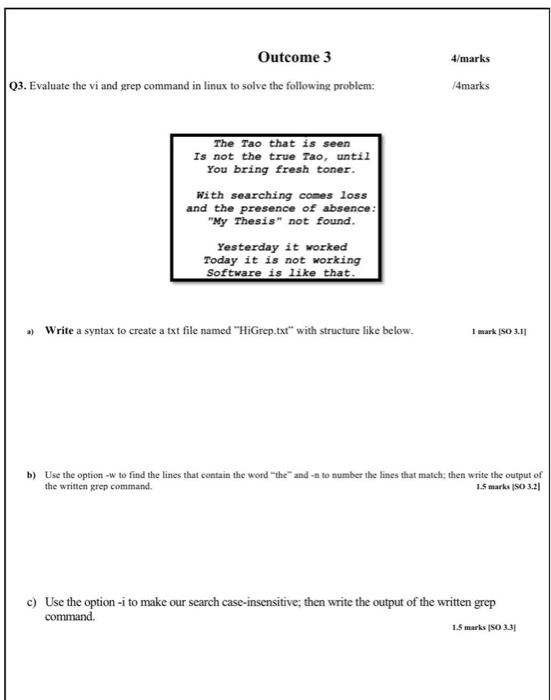 Solved Q3. Evaluate the vi and grep command in linux to | Chegg.com