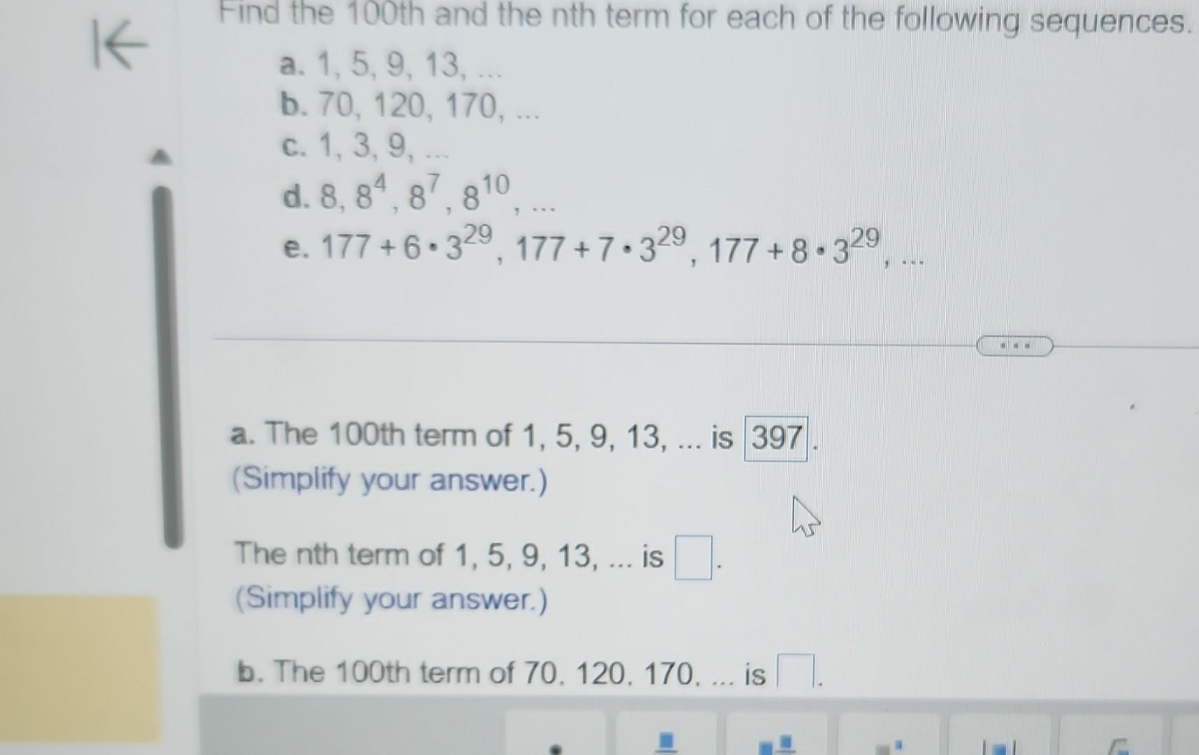 Solved Find the 100th and the nth term for each of the | Chegg.com