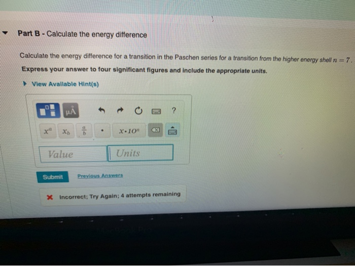 Solved Part B - Calculate the energy difference Calculate | Chegg.com