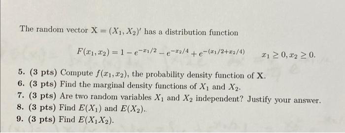 The random vector X = (X₁, X2)' has a distribution | Chegg.com