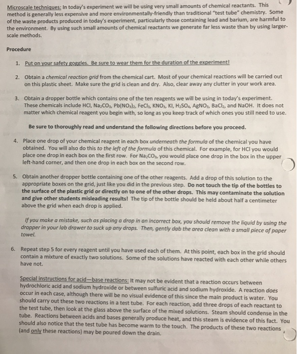 Solved Microscale techniques: In today's experiment we will | Chegg.com