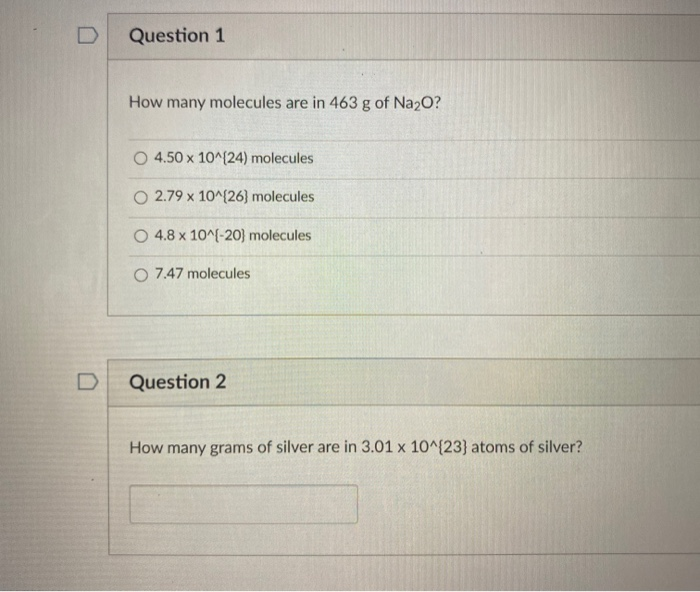 Solved Question 1 How many molecules are in 463 g of Na2O? | Chegg.com