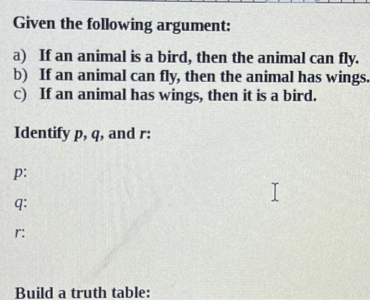 Solved Given the following argument:a) ﻿If an animal is a | Chegg.com