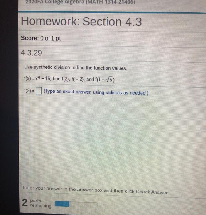 Solved 2020FA College Algebra (MATH-1314-21406) Homework: | Chegg.com