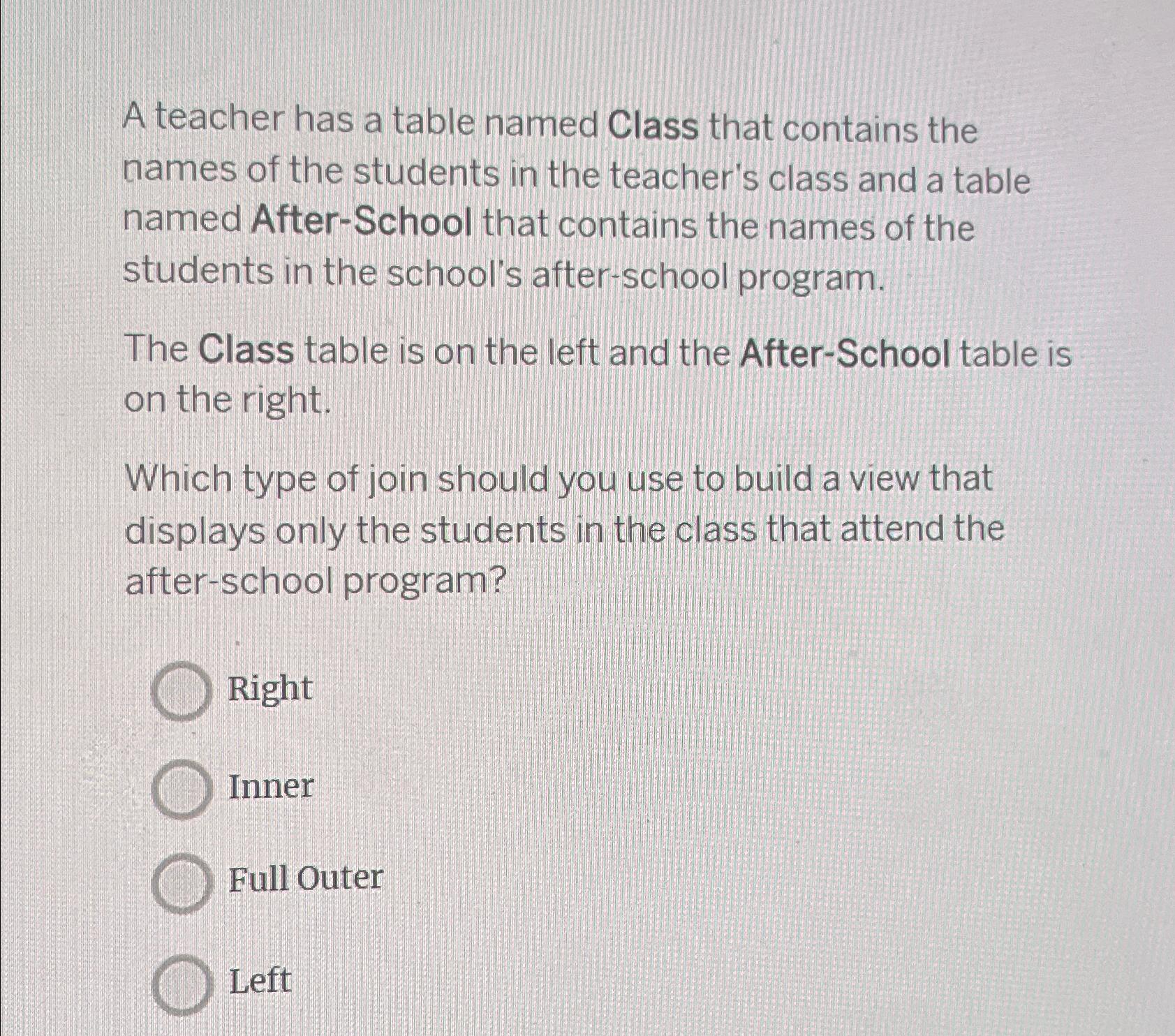 Solved A teacher has a table named Class that contains the | Chegg.com