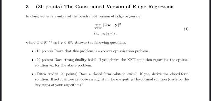 3 (30 points) The Constrained Version of Ridge | Chegg.com