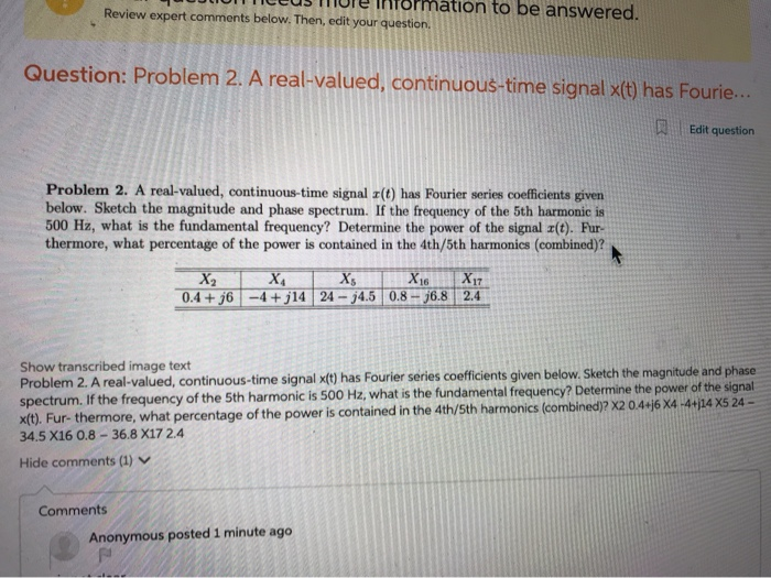 Solved Problem 2. A real-valued, continuous-time signal x(t) | Chegg.com