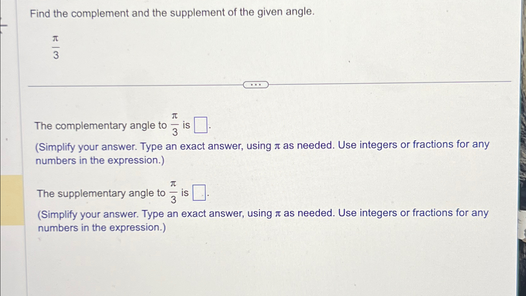 Solved Find the complement and the supplement of the given | Chegg.com