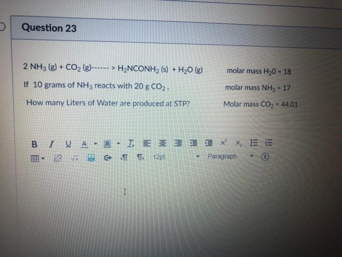 Solved Question 23 2 NH3(g) + CO2 (g)-...--> H2NCONH2 (s) + | Chegg.com