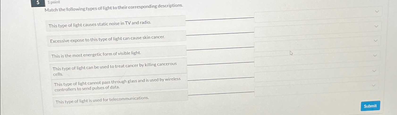 Solved 51 ﻿pointMatch the following types of light to their | Chegg.com