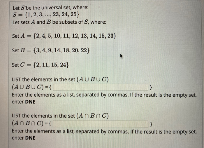 Solved Let S Be The Universal Set Where S {1 2 3