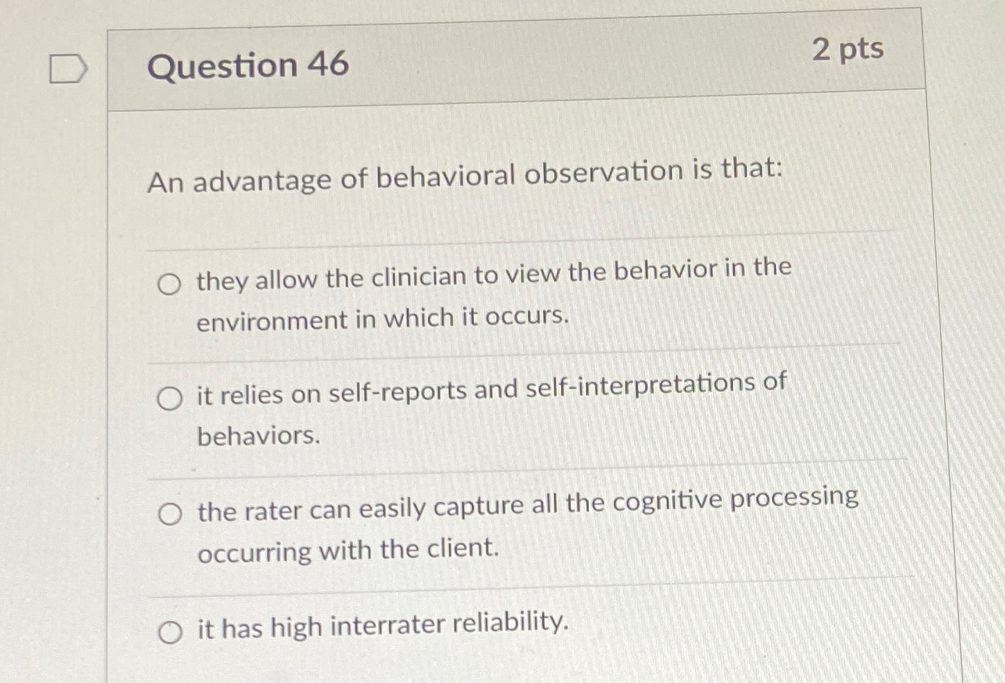Solved Question 462 ﻿ptsAn advantage of behavioral | Chegg.com