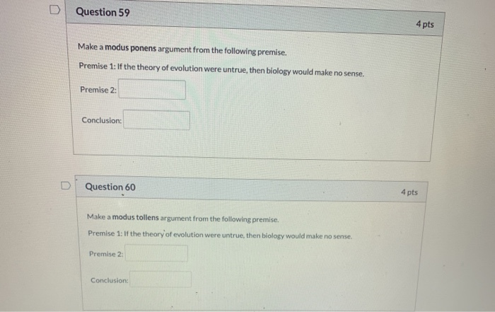 Solved Question 59 4 pts Make a modus ponens argument from | Chegg.com