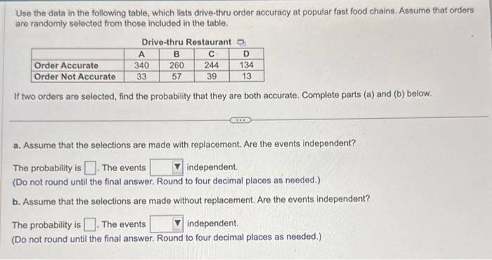 Solved Use the data in the following table, which lists | Chegg.com