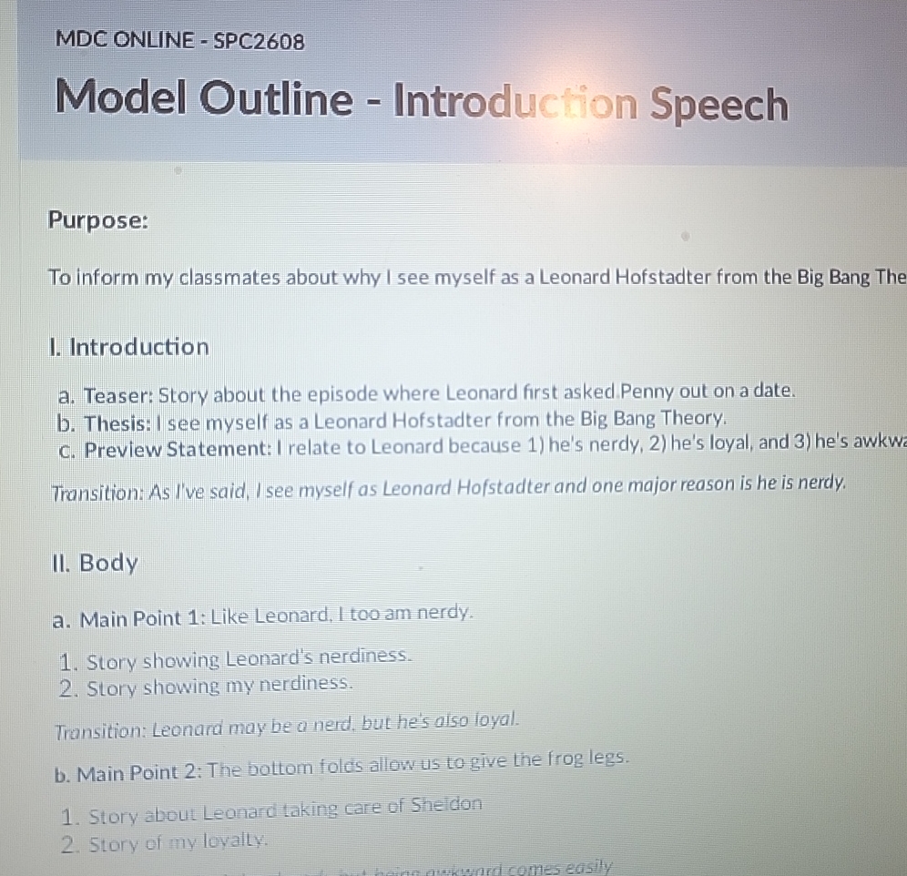Solved MDC ONLINE - ﻿SPC2608Model Outline - ﻿Introduction | Chegg.com
