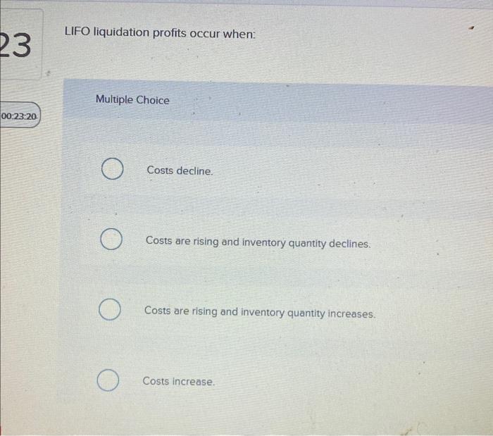 Solved LIFO liquidation profits occur when: Multiple Choice | Chegg.com