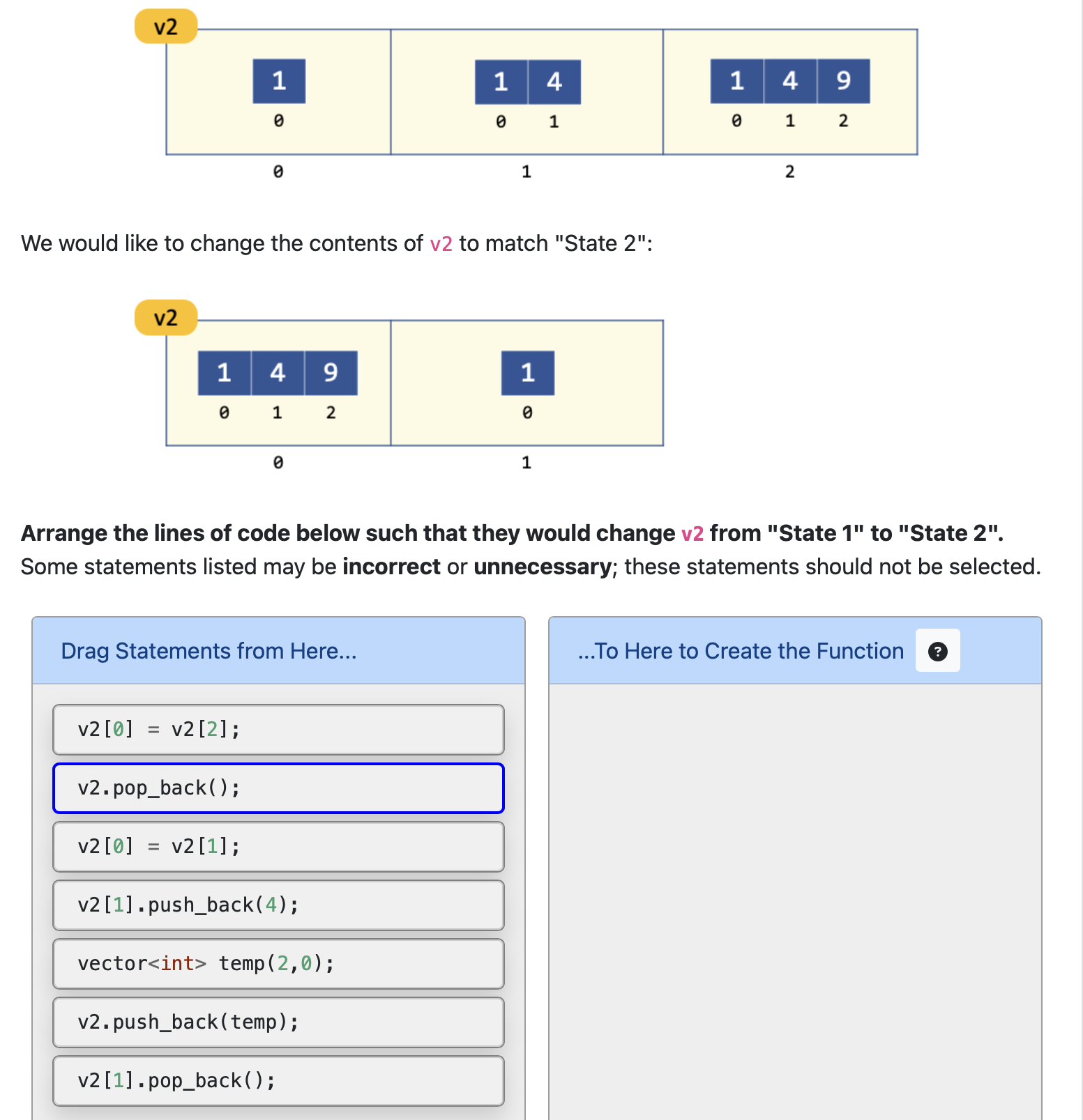 Solved We would like to change the contents of v2 ﻿to match | Chegg.com