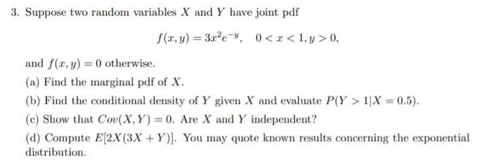Solved 3. Suppose two random variables X and Y have joint | Chegg.com