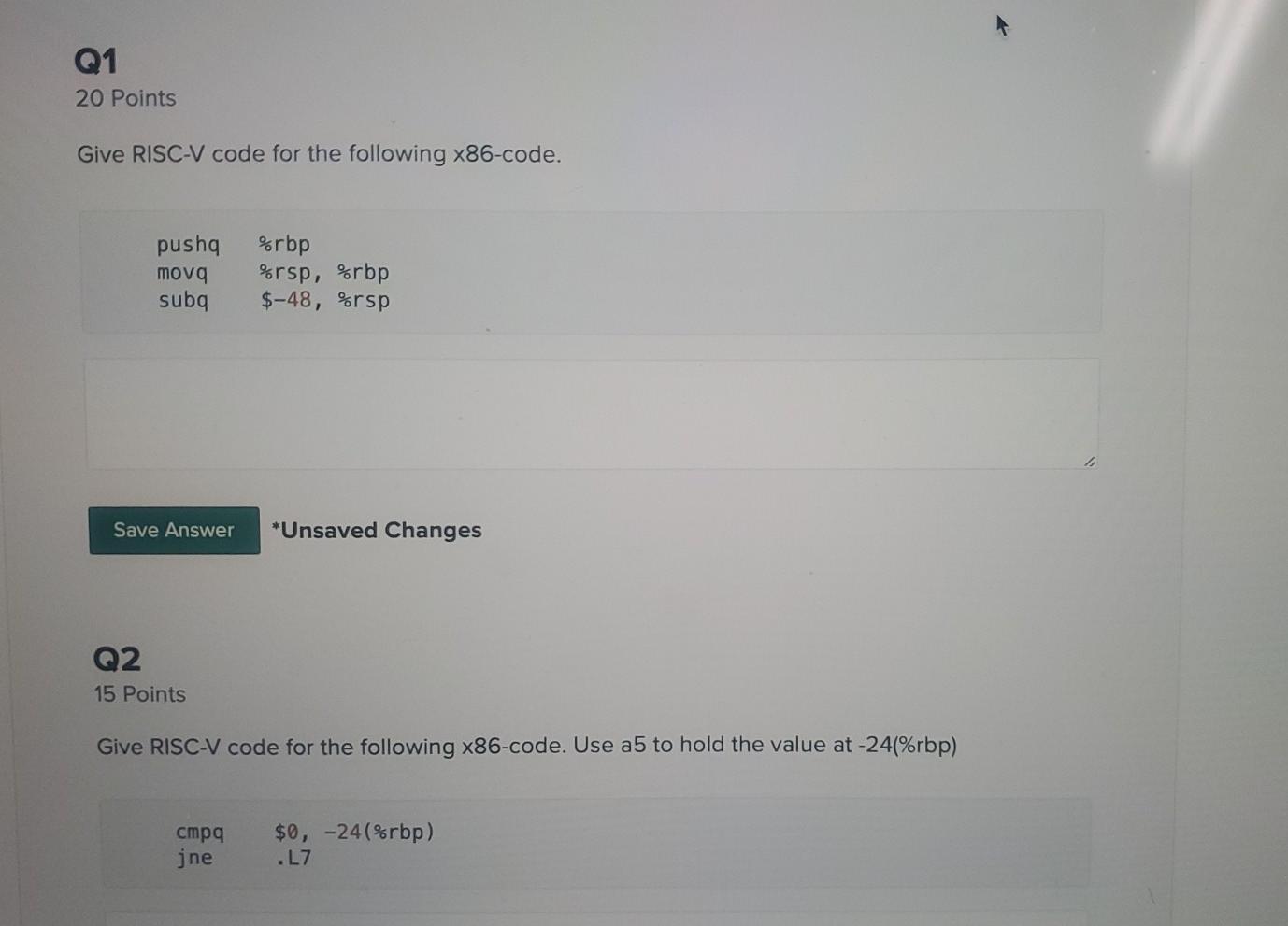 Solved Q1 20 Points Give RISC-V code for the following | Chegg.com