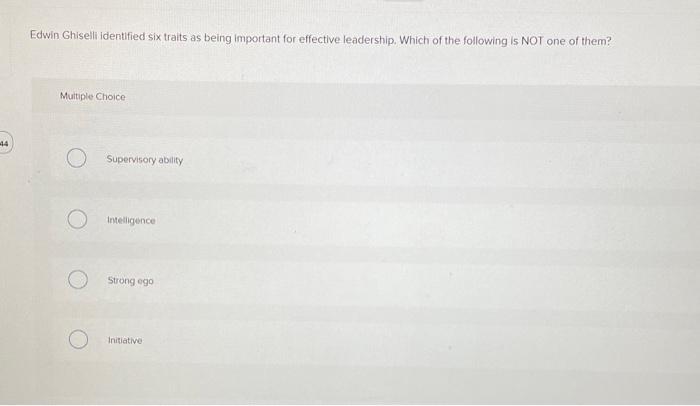 Solved Edwin Ghiselli identified six traits as being | Chegg.com