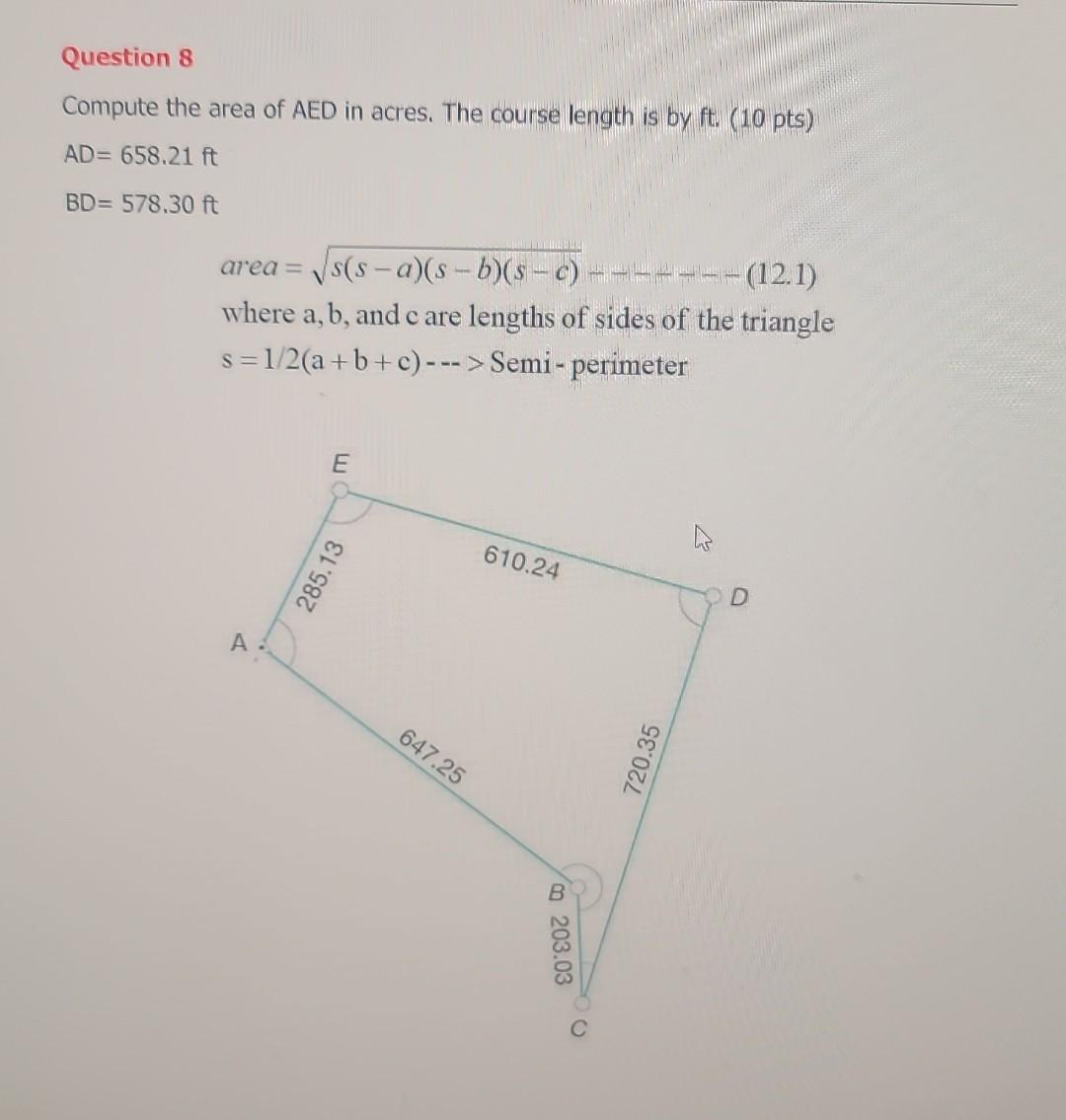 Compute the area of AED in acres. The course length | Chegg.com