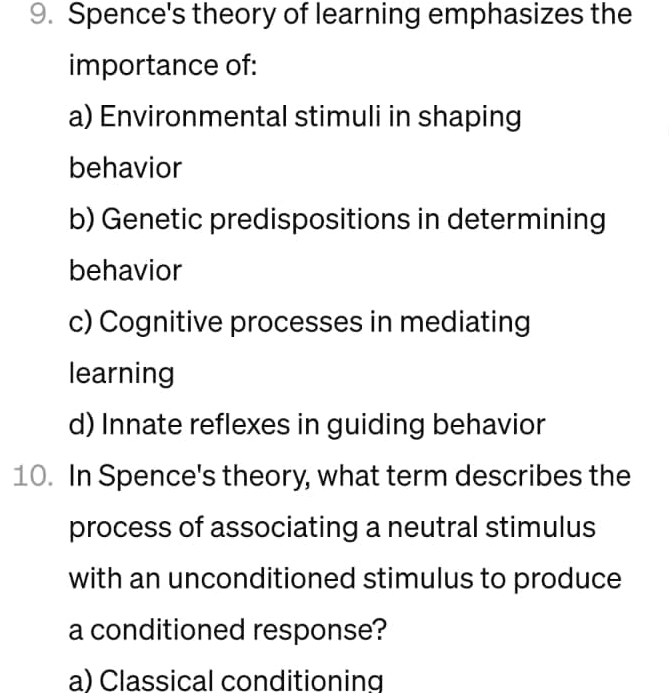 Solved Spence's theory of learning emphasizes the importance | Chegg.com