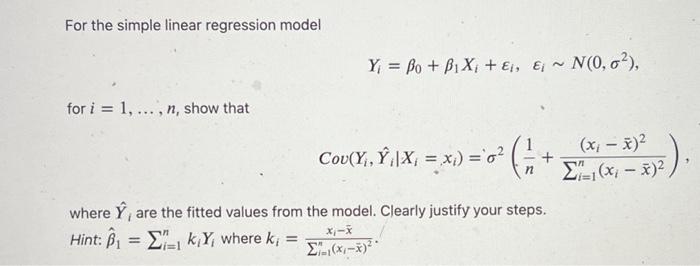 Solved For the simple linear regression model | Chegg.com