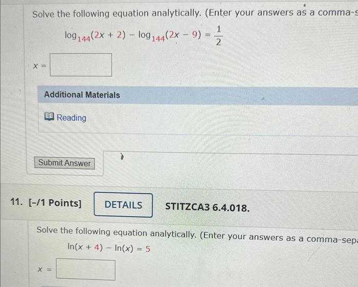 Solved Solve the following equation analytically. (Enter | Chegg.com