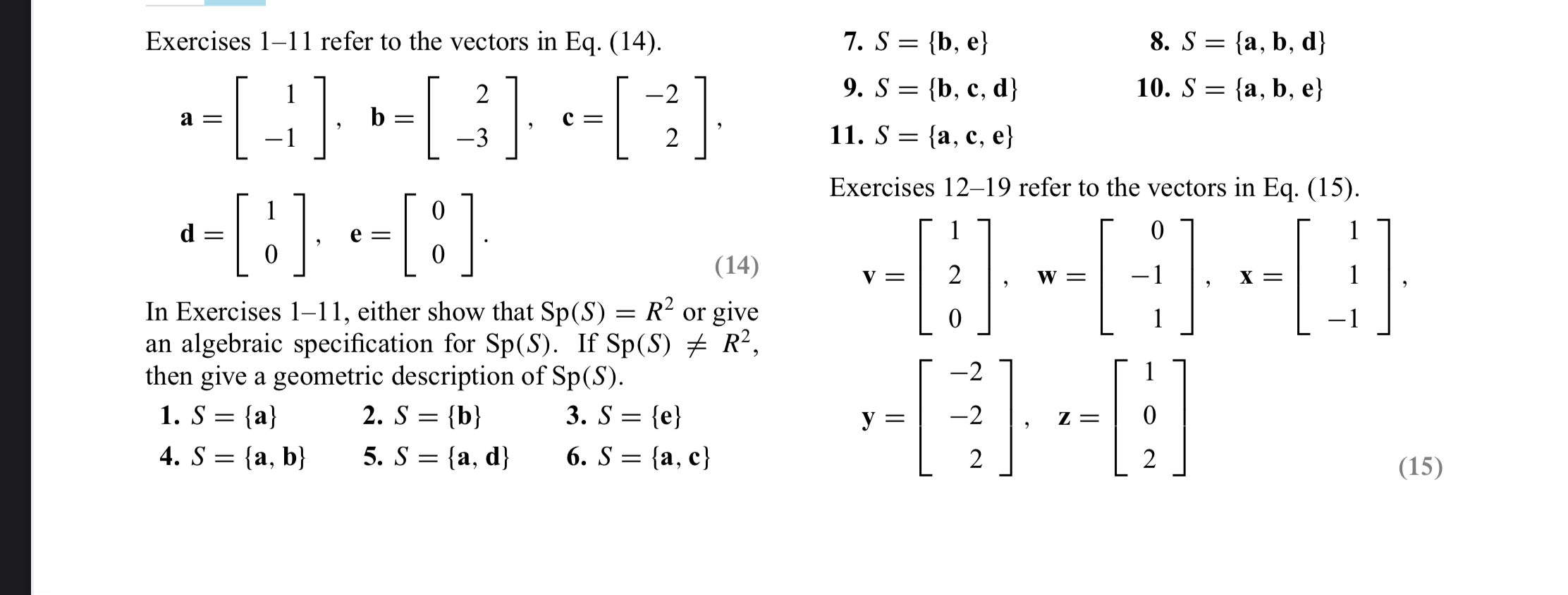 Solved Exercises 1-11 ﻿refer to the vectors in | Chegg.com