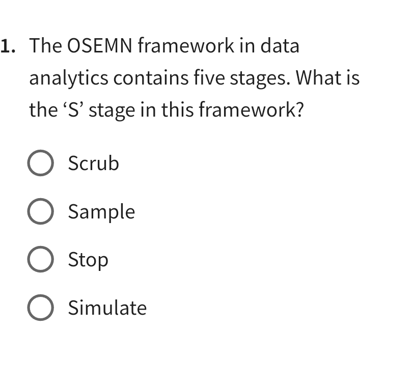 The OSEMN framework in data analytics contains five | Chegg.com