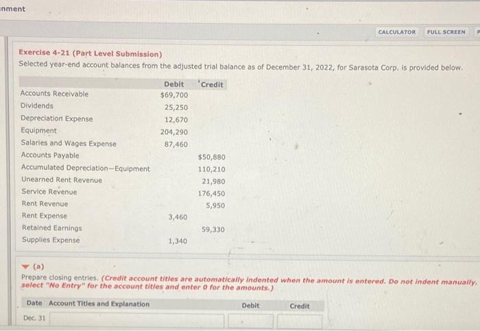 Solved inment CALCULATOR FULL SCREEN Exercise 4-21 (Part | Chegg.com