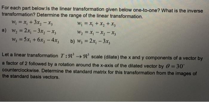 Solved For each part below:Is the linear transformation | Chegg.com