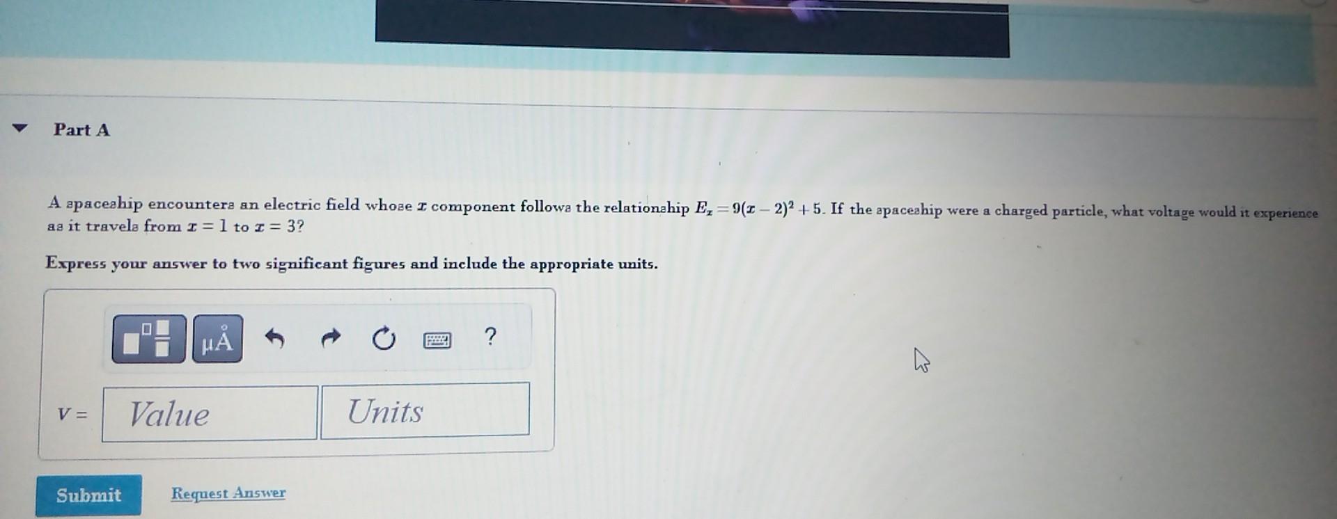 Solved A apaceahip encounters an electric field whoze x | Chegg.com
