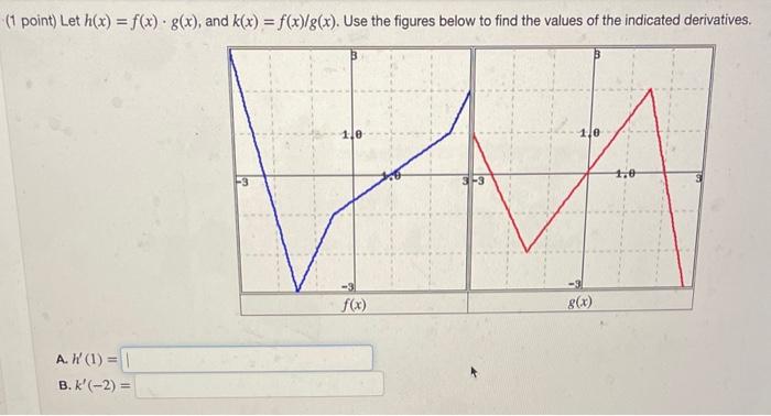 Solved 1 point) Let h(x)=f(x)⋅g(x), and k(x)=f(x)/g(x). Use | Chegg.com