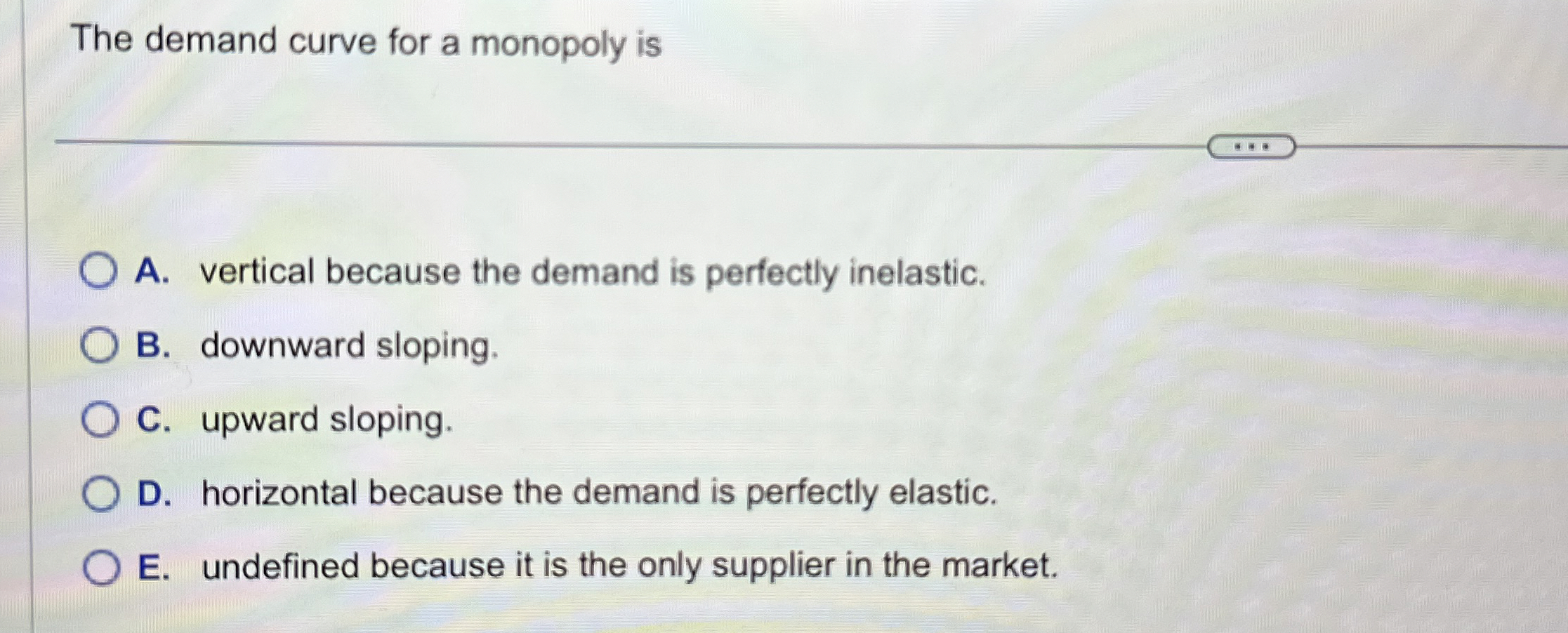 Solved The demand curve for a monopoly isA. ﻿vertical | Chegg.com