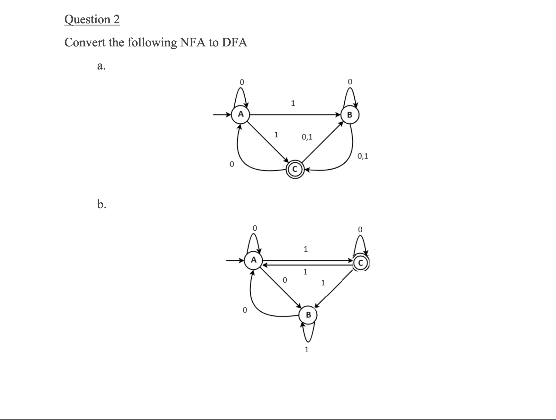 Solved Question 1Question 2Convert the following NFA to | Chegg.com