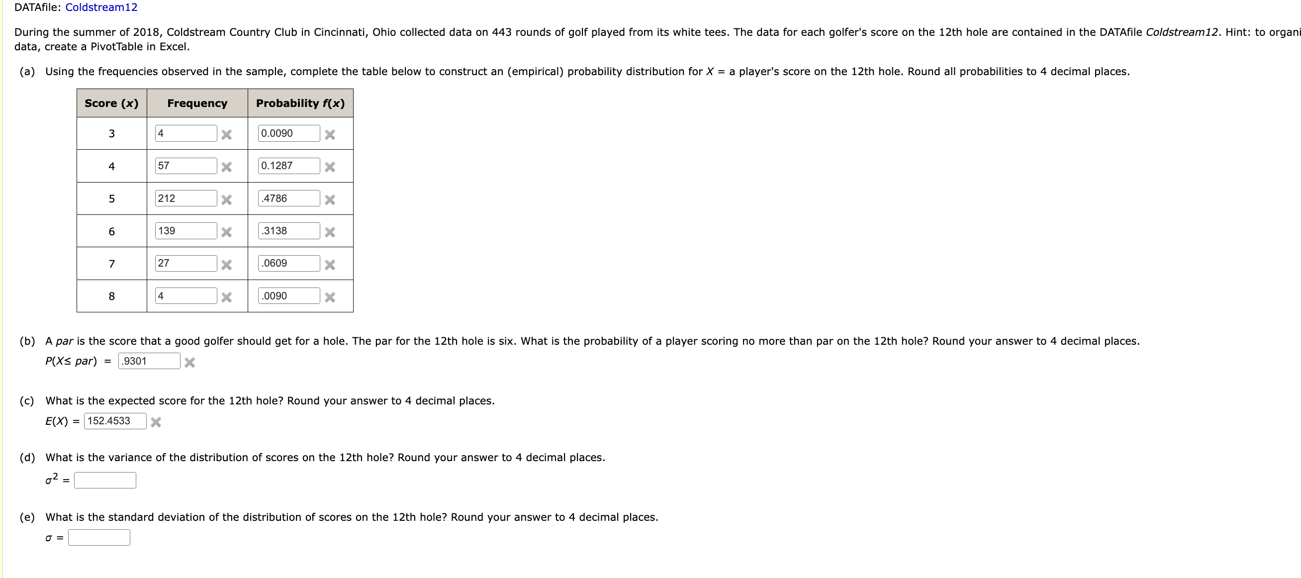 Solved DATAfile: Coldstream 12data, create a PivotTable in | Chegg.com