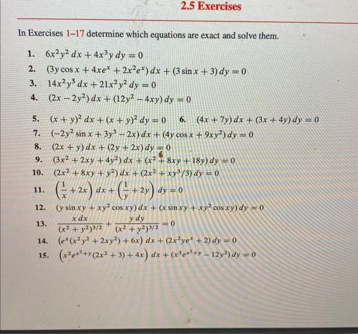 Solved In Exercises 1-17 determine which equations are exact | Chegg.com