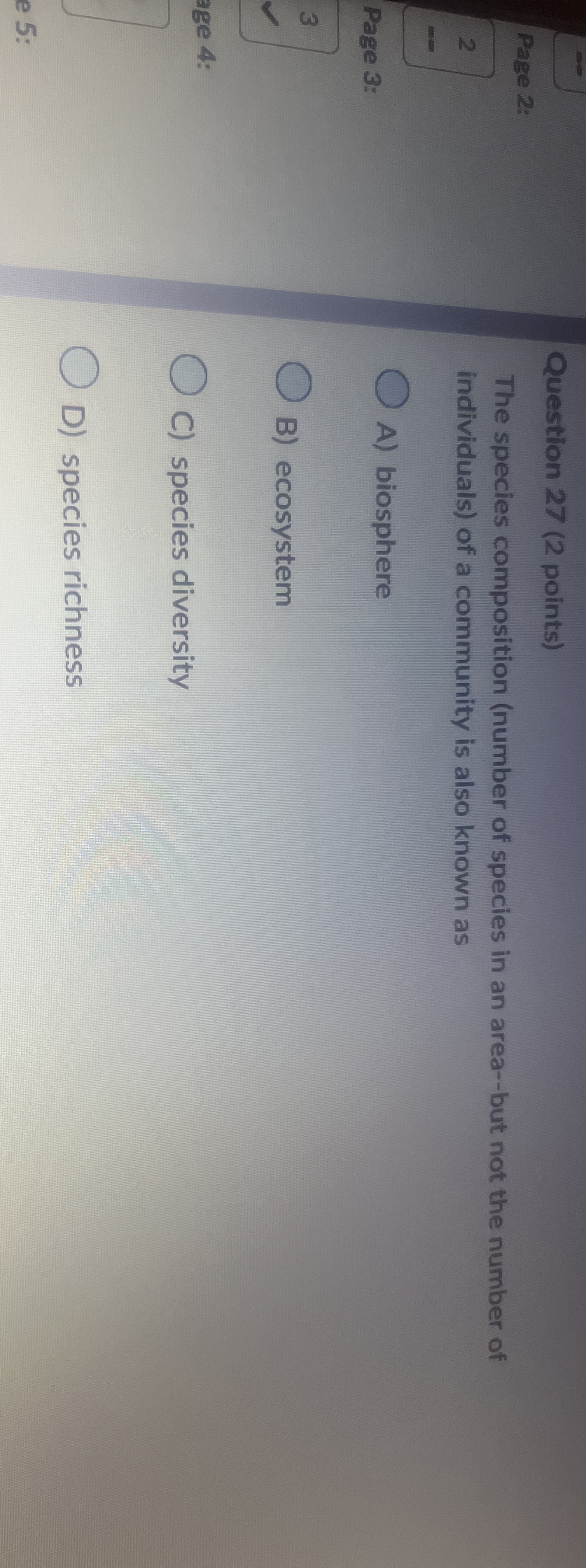 Solved Question 27 (2 ﻿points)The species composition | Chegg.com