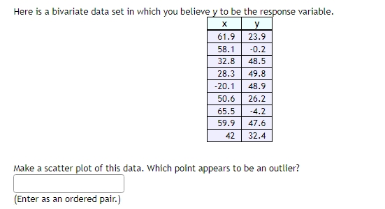 Solved Here is a bivariate data set in which you believe y | Chegg.com