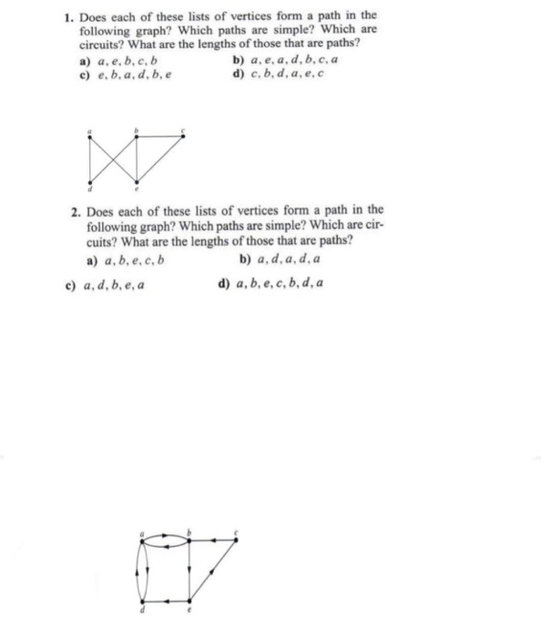 Solved 1 Does Each Of These Lists Of Vertices Form A Path 