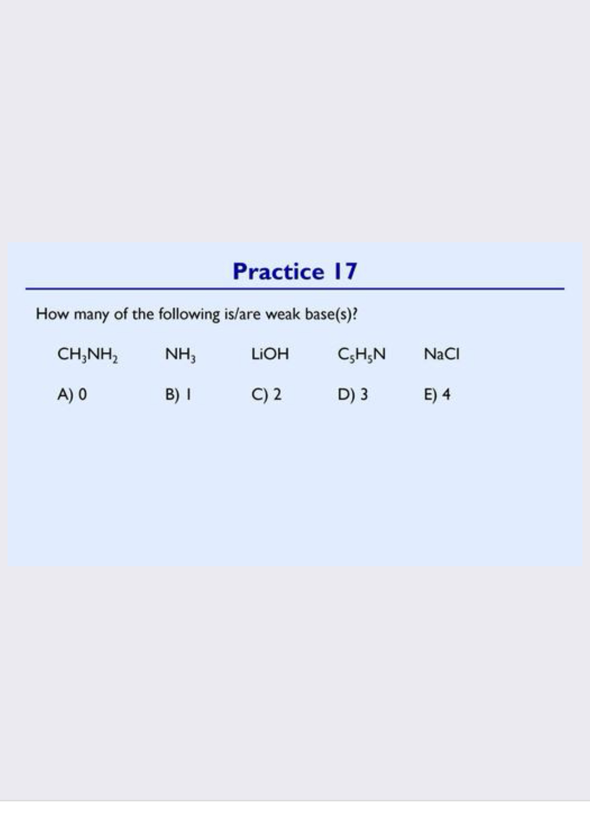 Solved Practice 17How many of the following is/are weak | Chegg.com