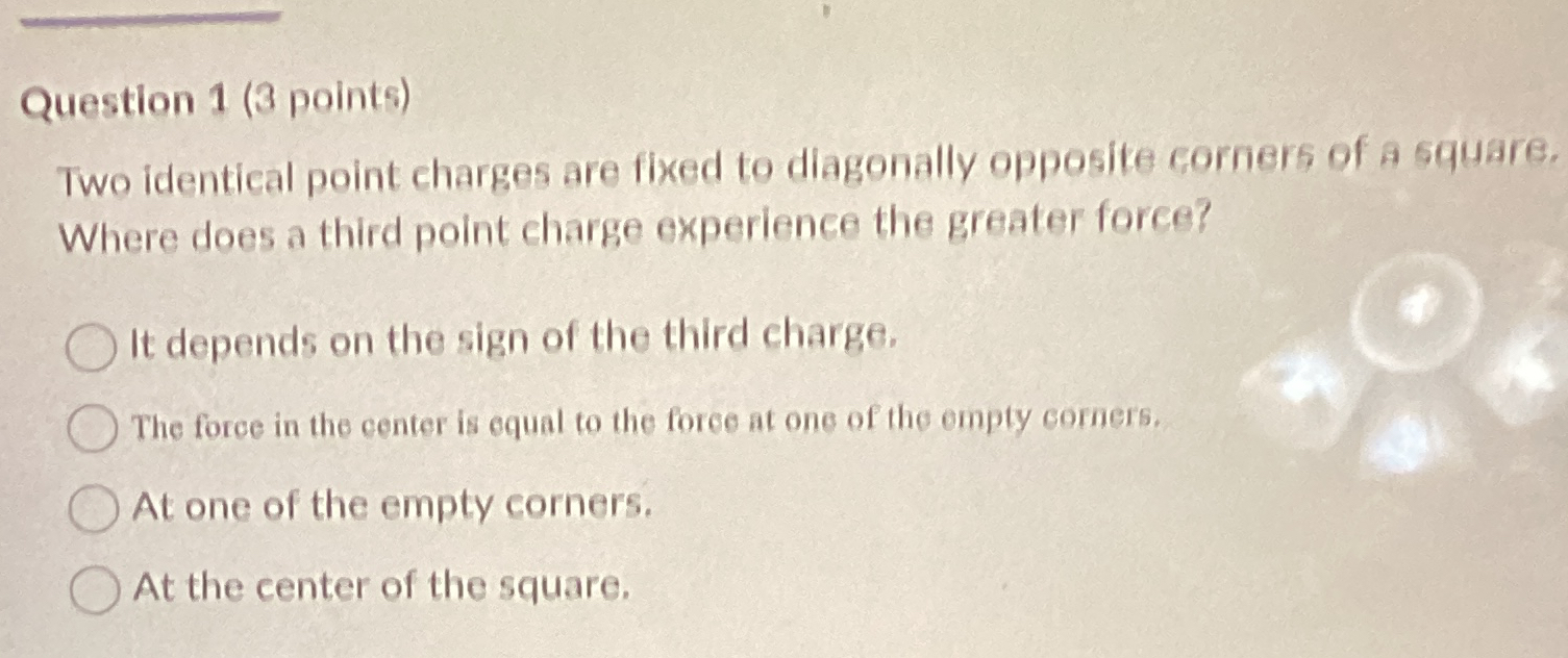 Solved Question 1 (3 ﻿points)Two identical point charges are | Chegg.com