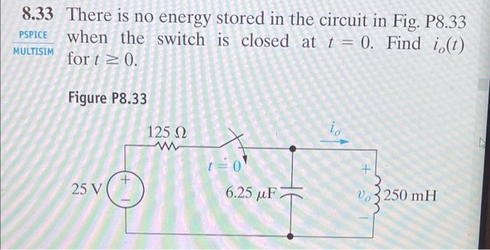 Solved 8.33 There is no energy stored in the circuit in Fig. | Chegg.com