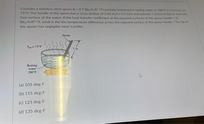 Solved Consider a stainless steel spoon (k - 8.7 | Chegg.com