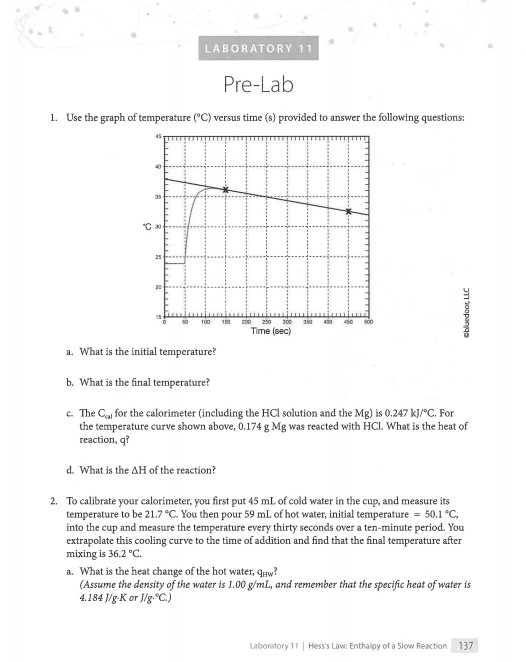 Solved LABORATORY 11 Pre-Lab 1. Use the graph of temperature | Chegg.com