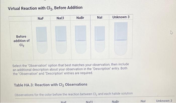 Virtual AgNO3 Test Select the "Observation" option | Chegg.com